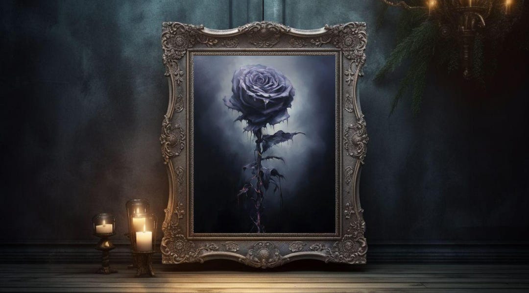 Dark Romanticism Rose Painting Digital Print, Gothic Purple Rose Wall ...