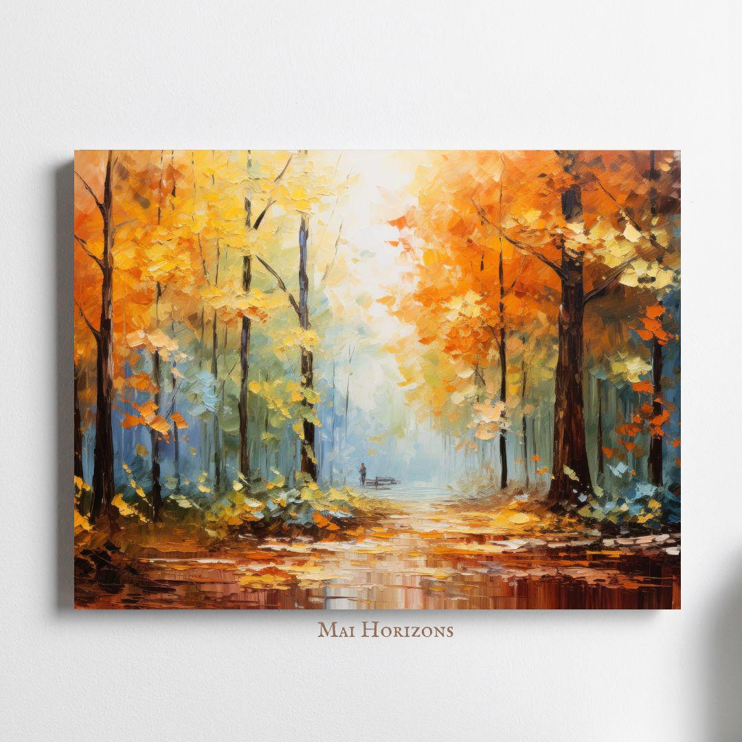 Autumn Forest Landscape Oil Painting, Impressionist Tall Trees Nature ...