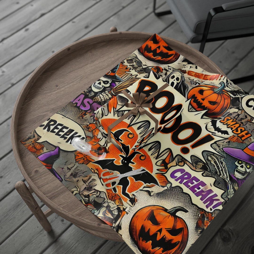 Halloween-themed Birthday Comic Strip Ghostface Wrapping Paper Fun ...