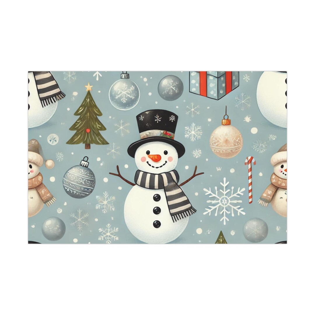 Snowman Wrapping Paper Roll Frosty Blue Winter Gift Wrap With ...
