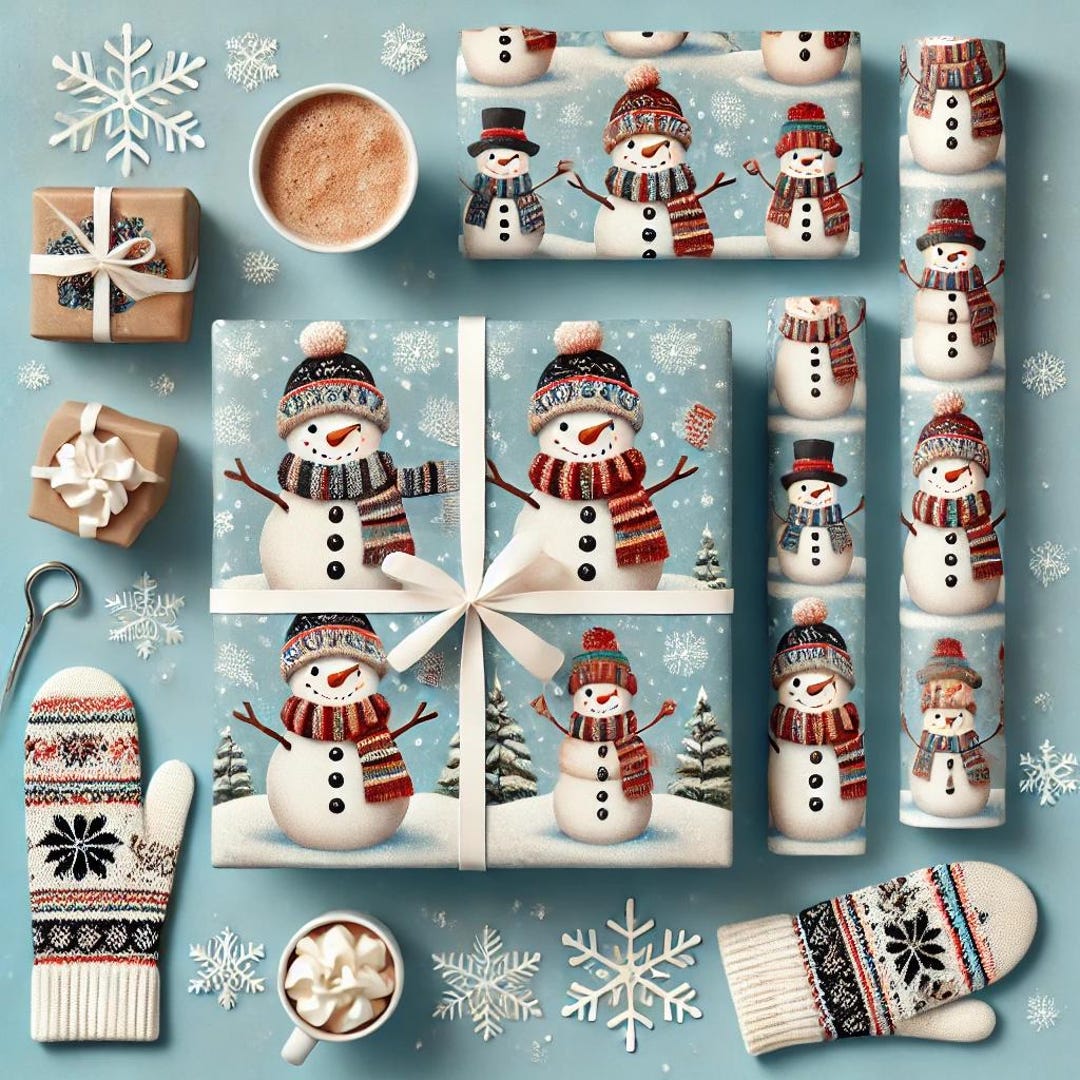 Snowman Wrapping Paper Roll Frosty Blue Winter Gift Wrap With ...