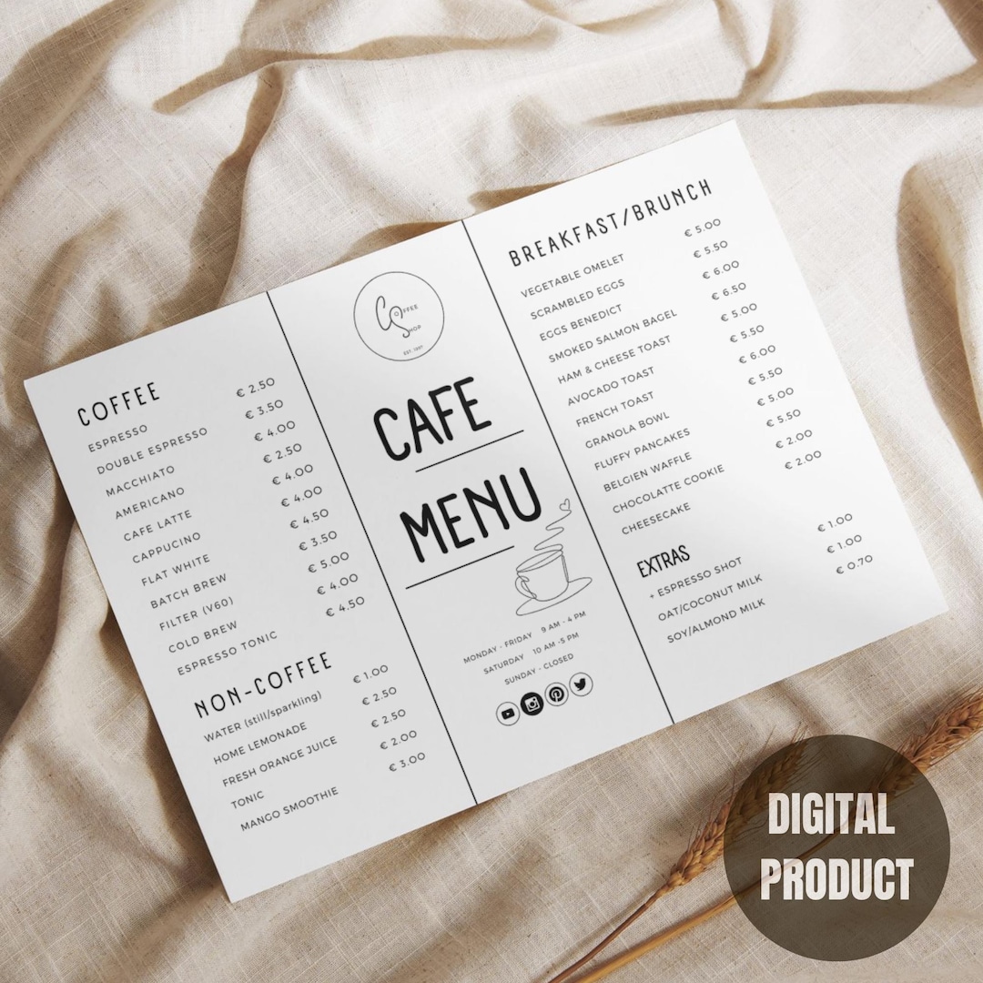 Cafe Menu Template, Canva Template, Coffee Shop, Cafe Business, Design ...