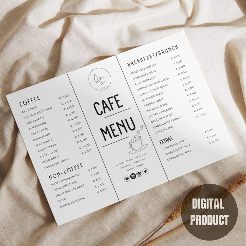 Cafe Menu Template, Canva Template, Coffee Shop, Cafe Business, Design ...