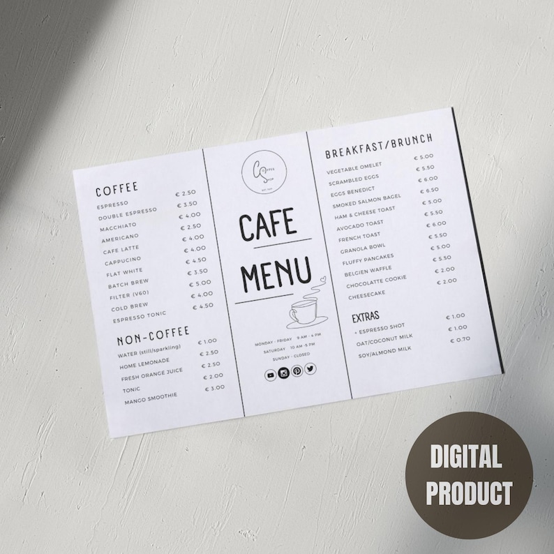 Cafe Menu Template, Canva Template, Coffee Shop, Cafe Business, Design ...