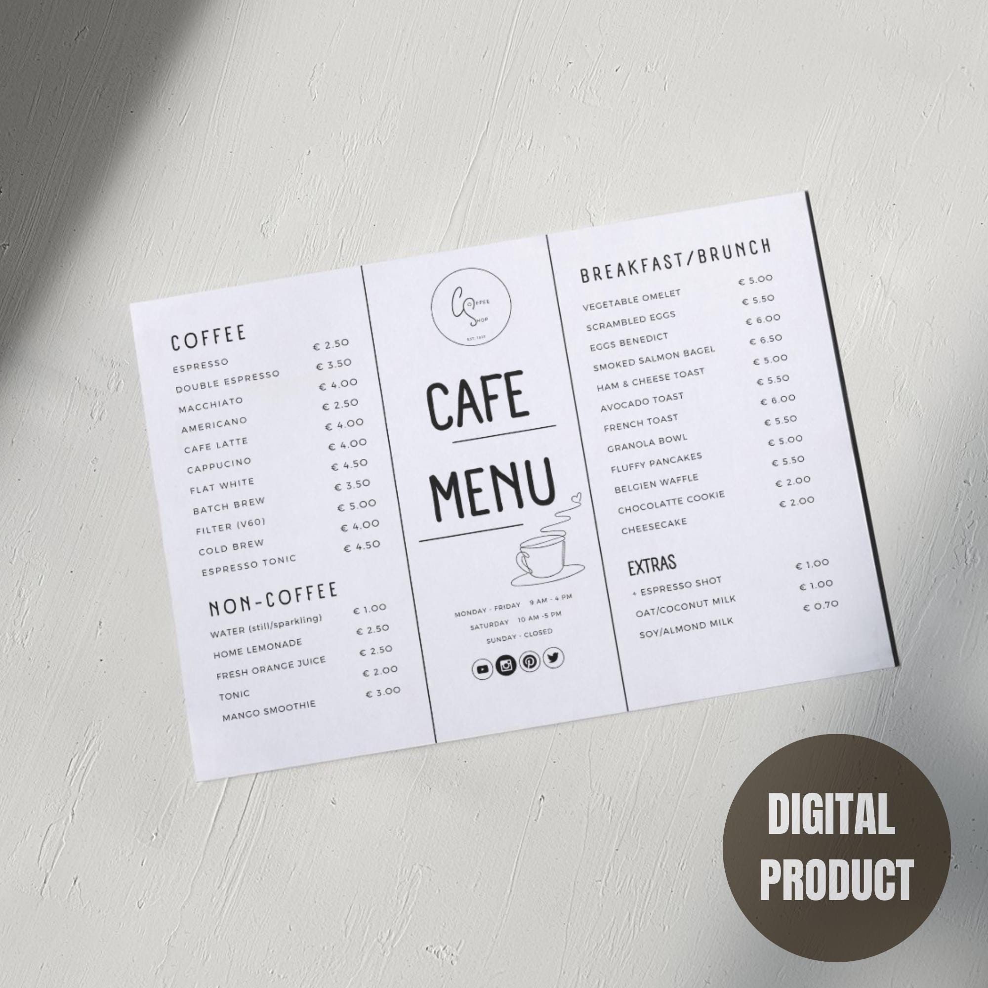 Cafe Menu Template, Canva Template, Coffee Shop, Cafe Business, Design ...