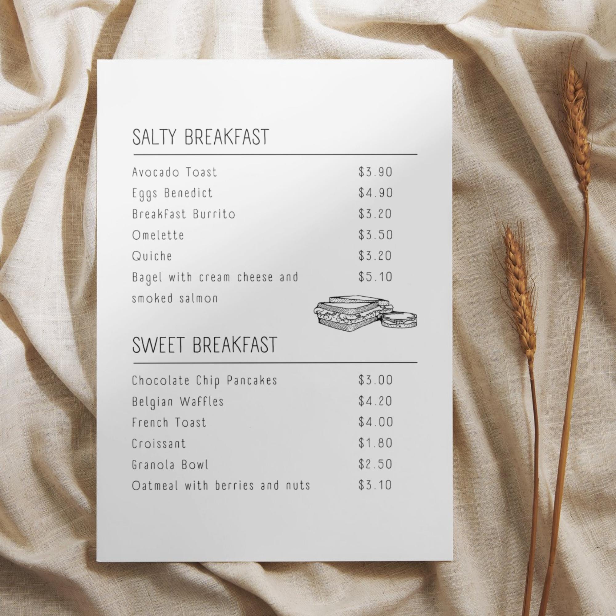 Cafe and Breakfast Menu Template, Canva Editable, Barista, Coffee Shop ...