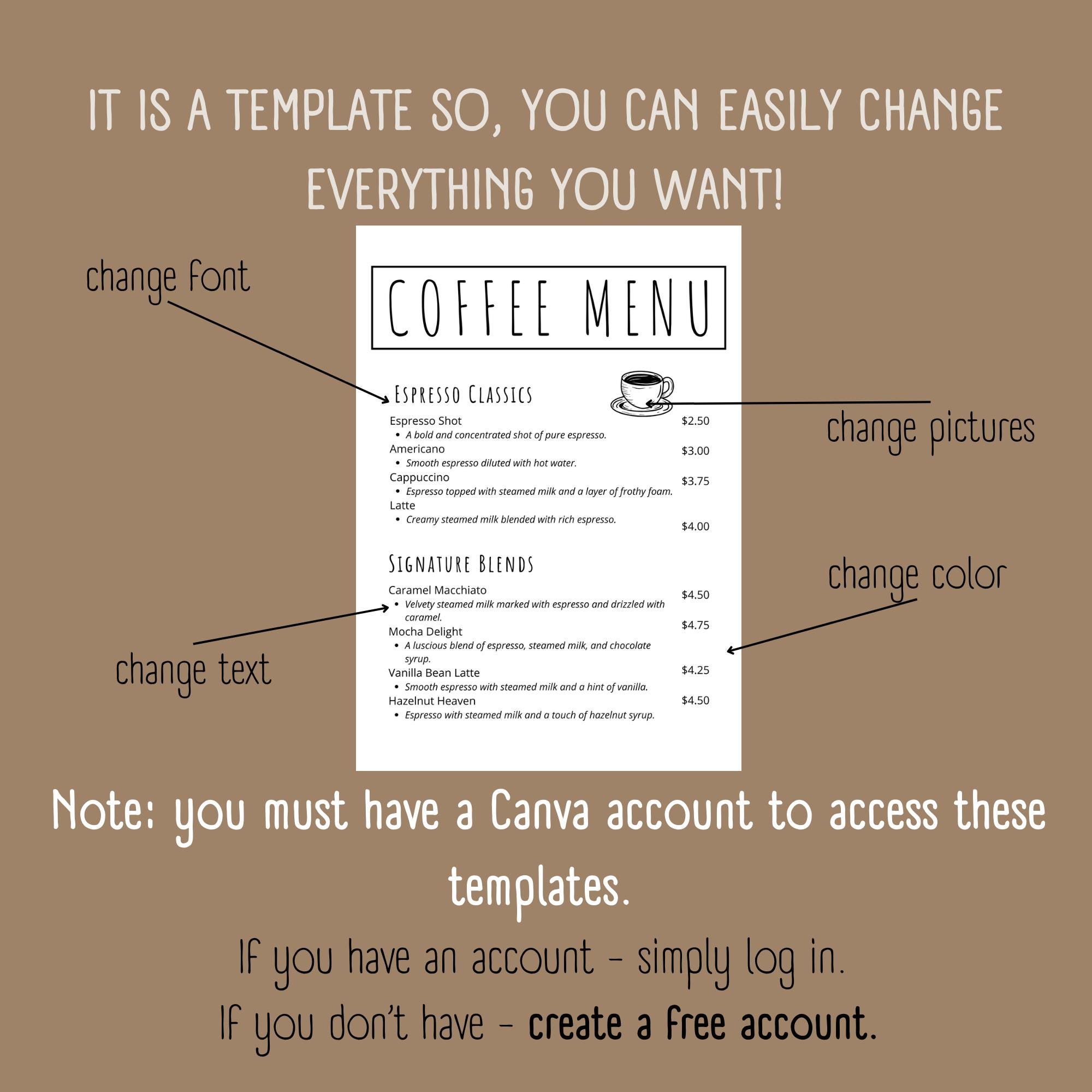 Cafe Menu Template | Coffee Shop | Cafe Business | Easy Design Menu ...