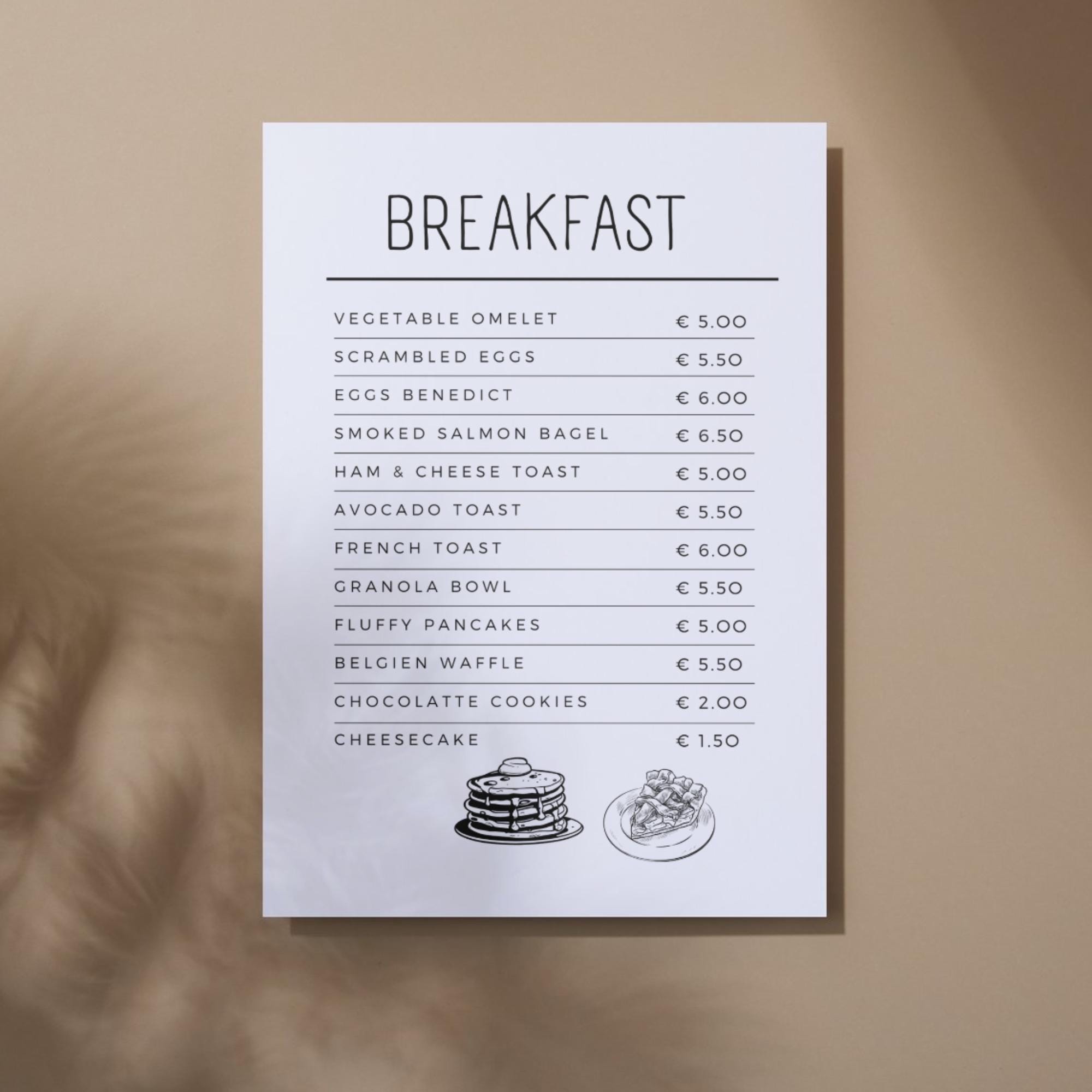 Minimalist Coffee Shop Menu Template, Modern Breakfast & Coffee Menu ...