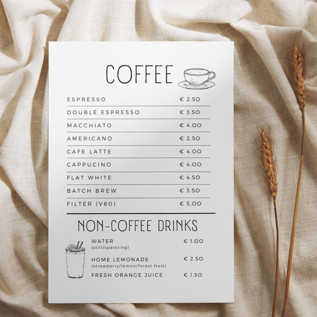 Minimalist Coffee Shop Menu Template, Modern Breakfast & Coffee Menu ...
