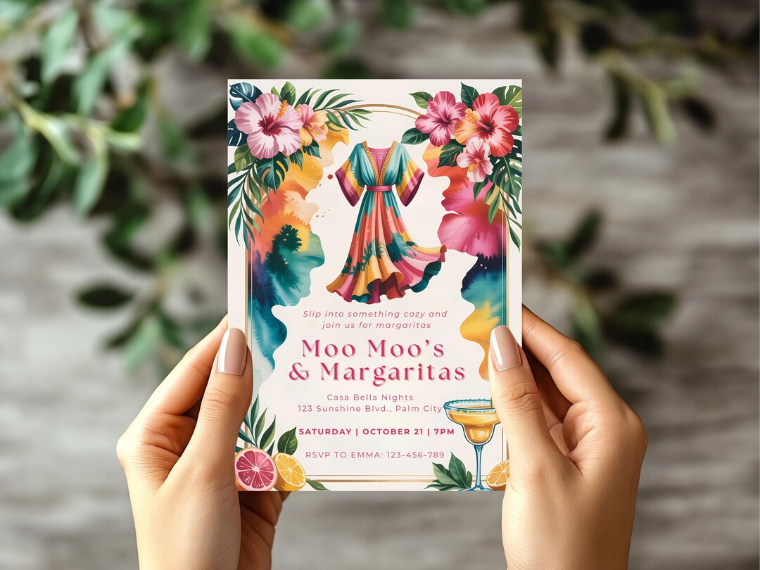 Moo Moos and Margaritas Girls Night Invitation Editable Canva Template ...