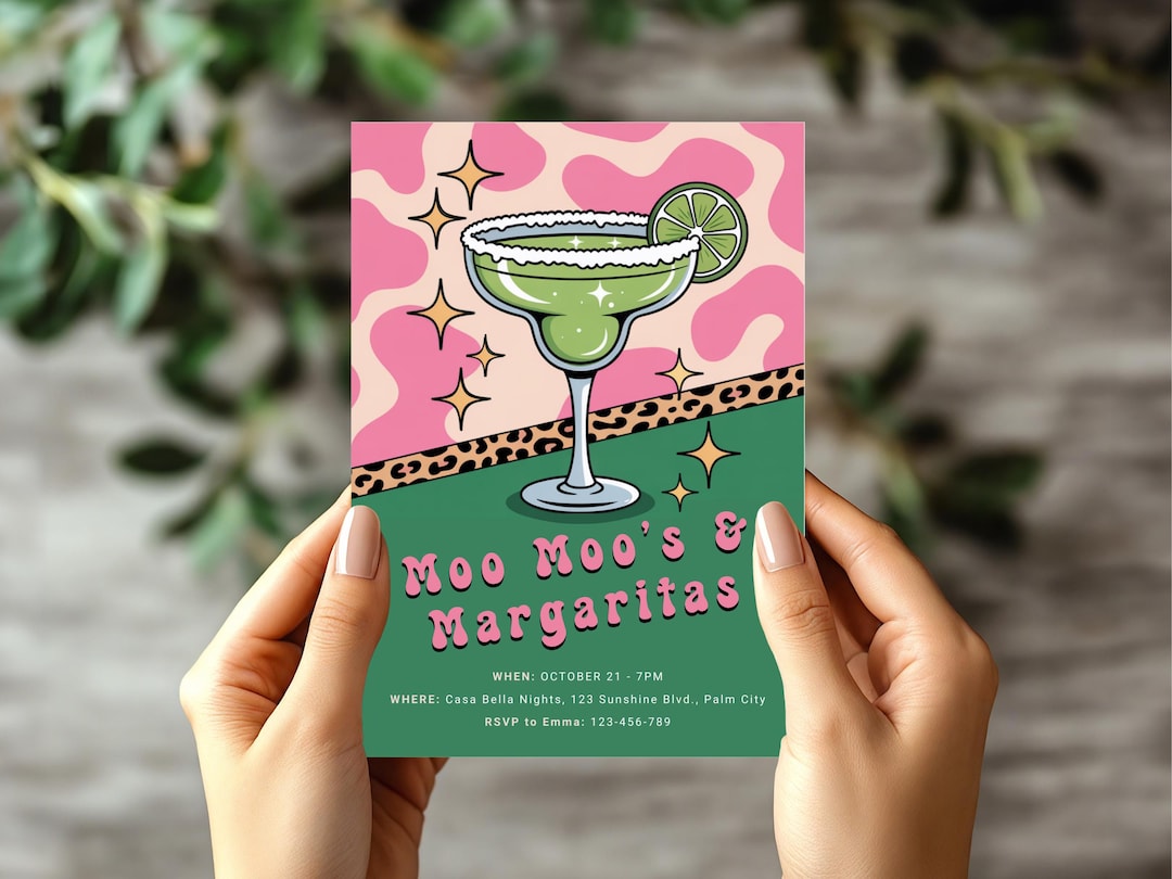 Moo Moos & Margaritas Girls Night Party Invitation Cow Leopard Print ...