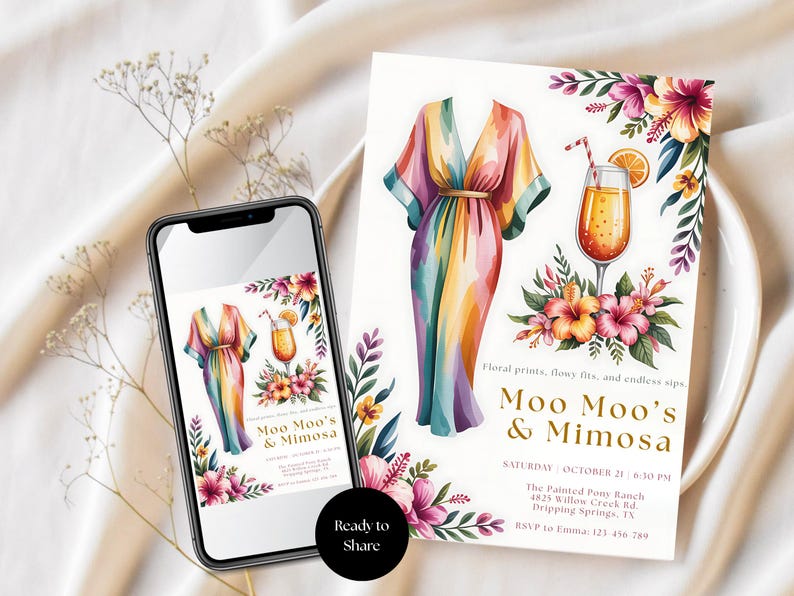 Moo Moo’s and Mimosa Party Invitation Brunch Invite Ladies Night Bridal ...