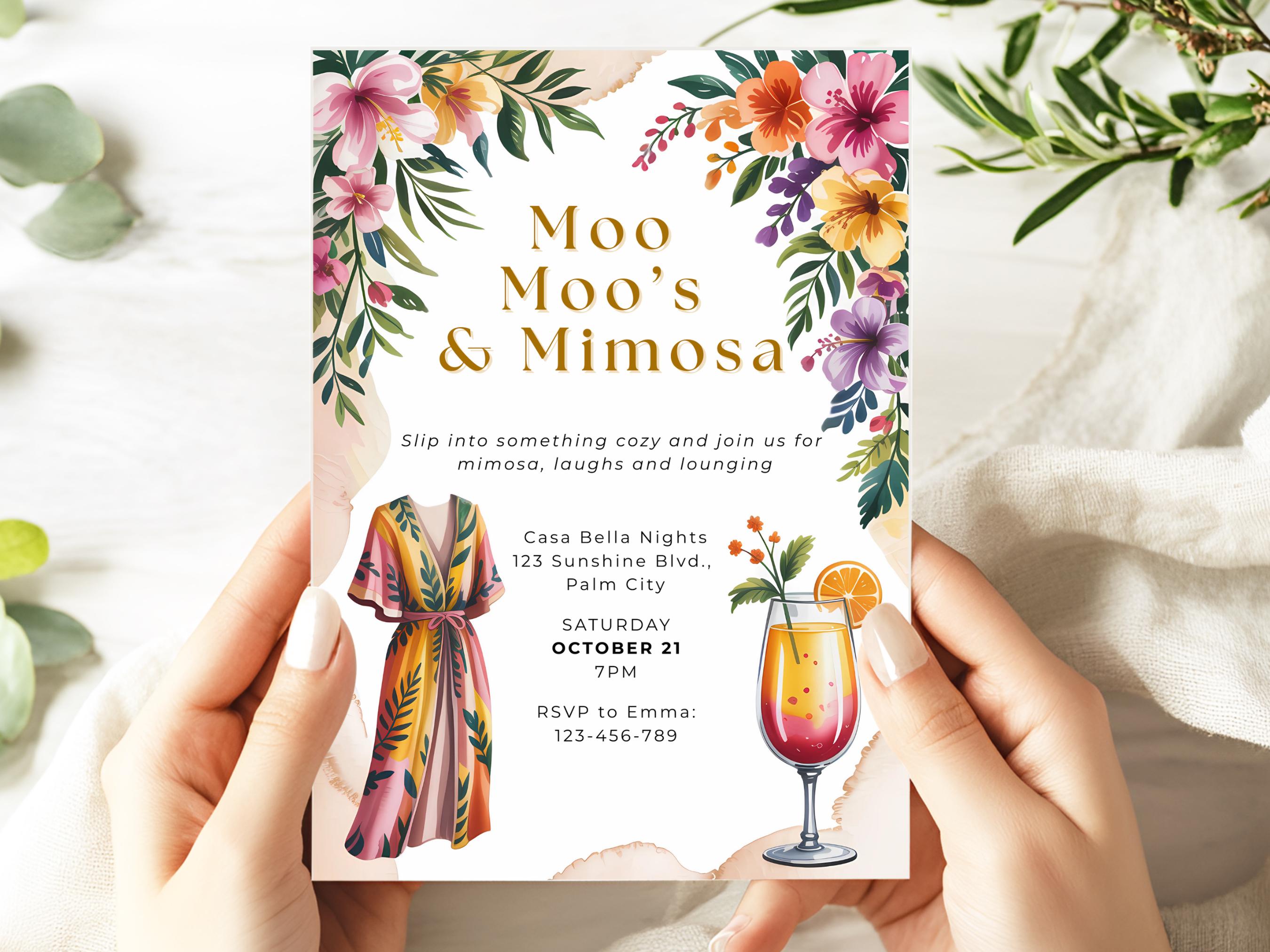Moo Moos and Mimosas Party Invitation Editable Template for Ladies ...