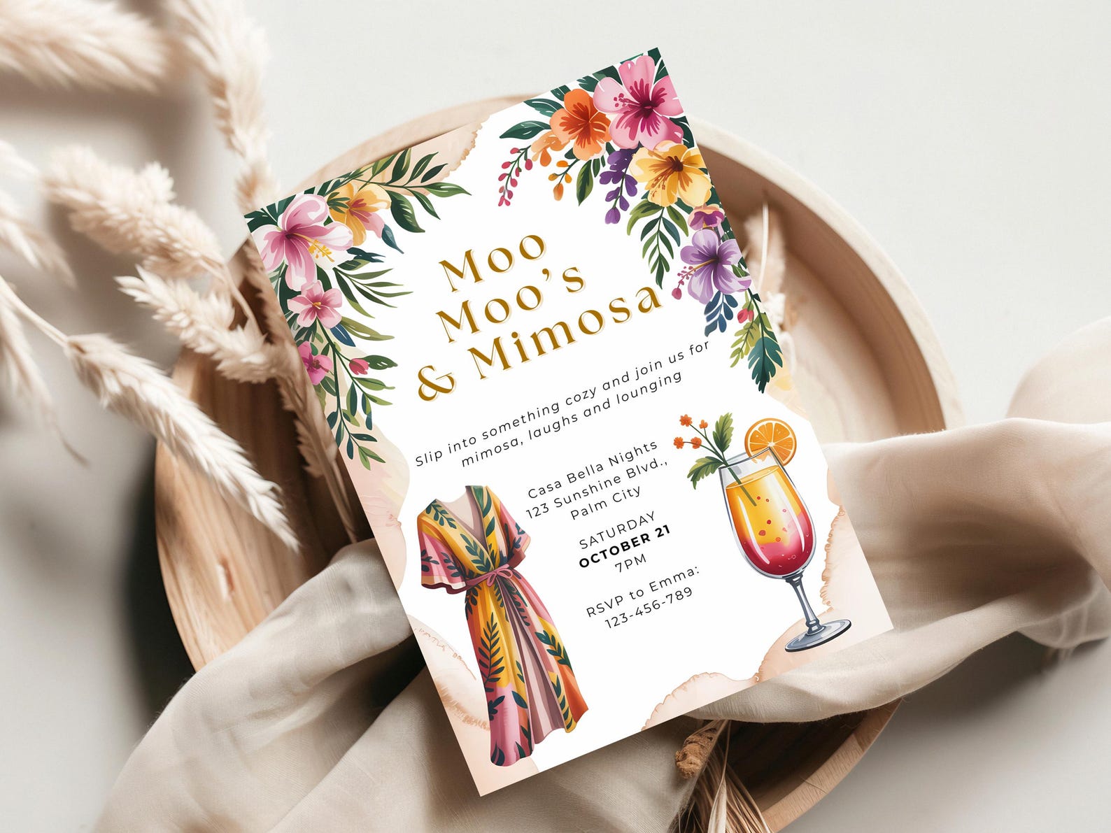 Moo Moos and Mimosas Party Invitation Editable Template for Ladies ...