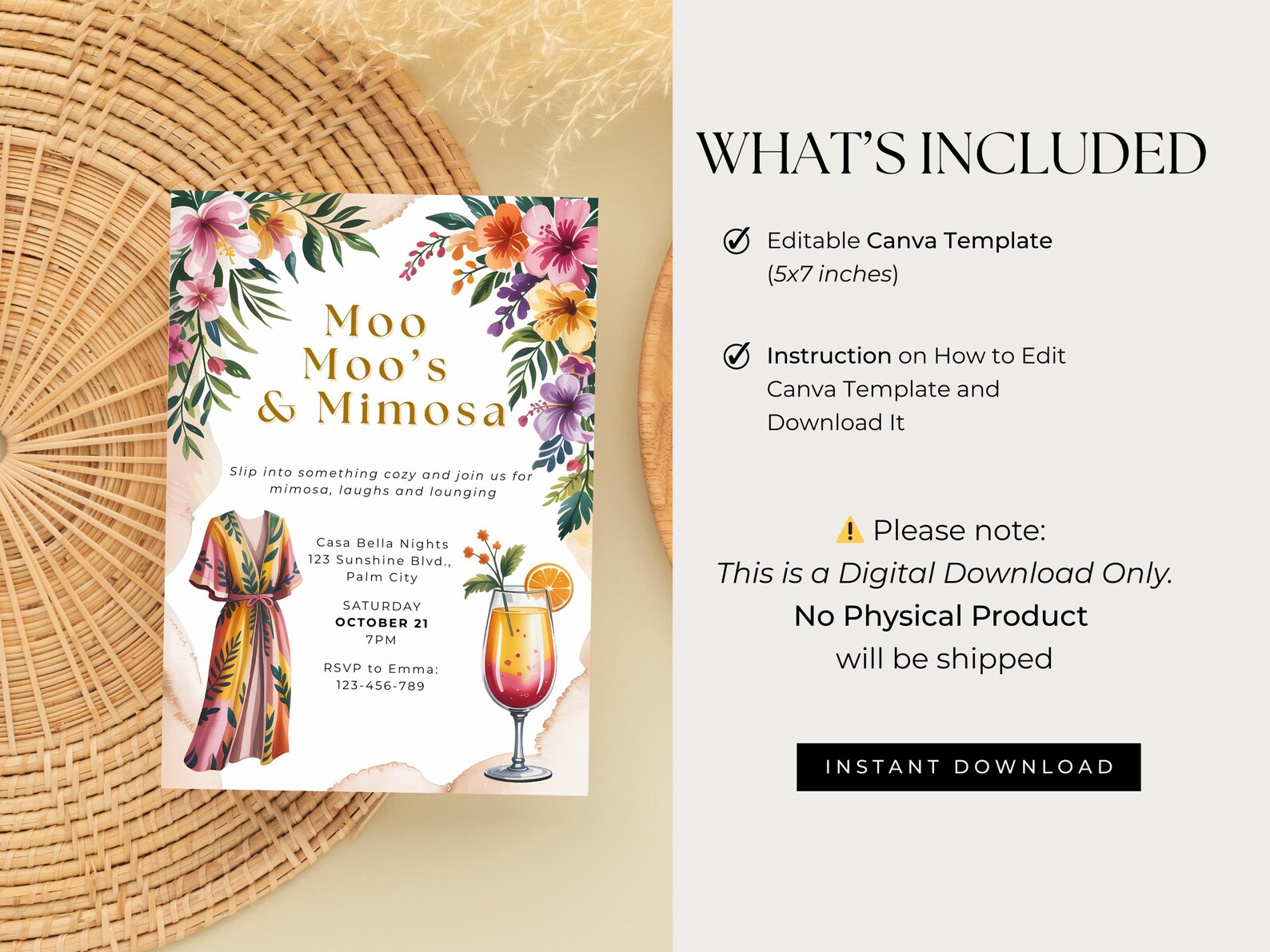 Moo Moos and Mimosas Party Invitation Editable Template for Ladies ...