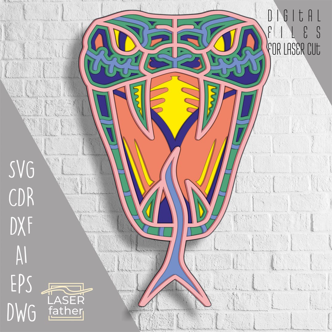 Cobra Head DXF, 3D Multilayer SVG, Snake Laser Cut, Digital Download ...