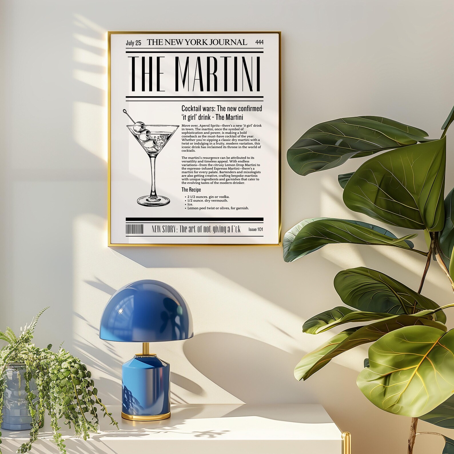 Retro Martini Cocktail Recipe Print – Vintage Newspaper Art (digital ...