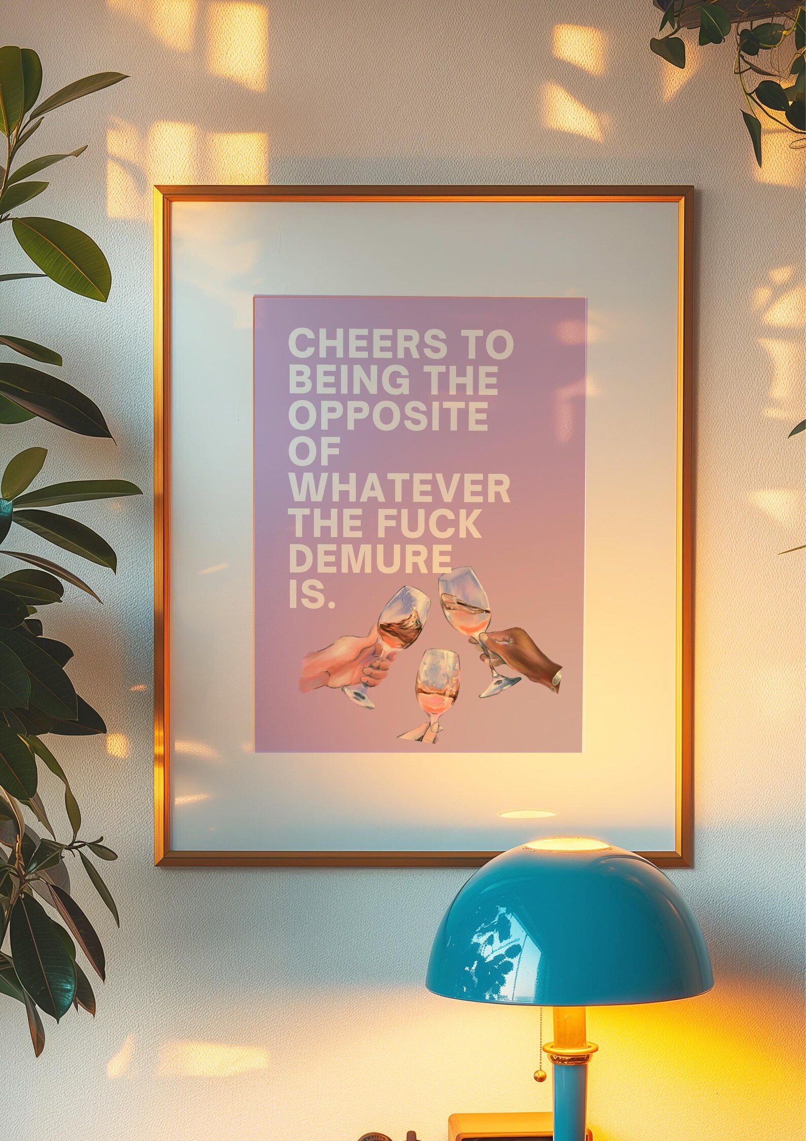 CHEERS DEMURE PRINT- Trendy Preppy Wall Art, Cutesy & Mindful Bar Cart ...