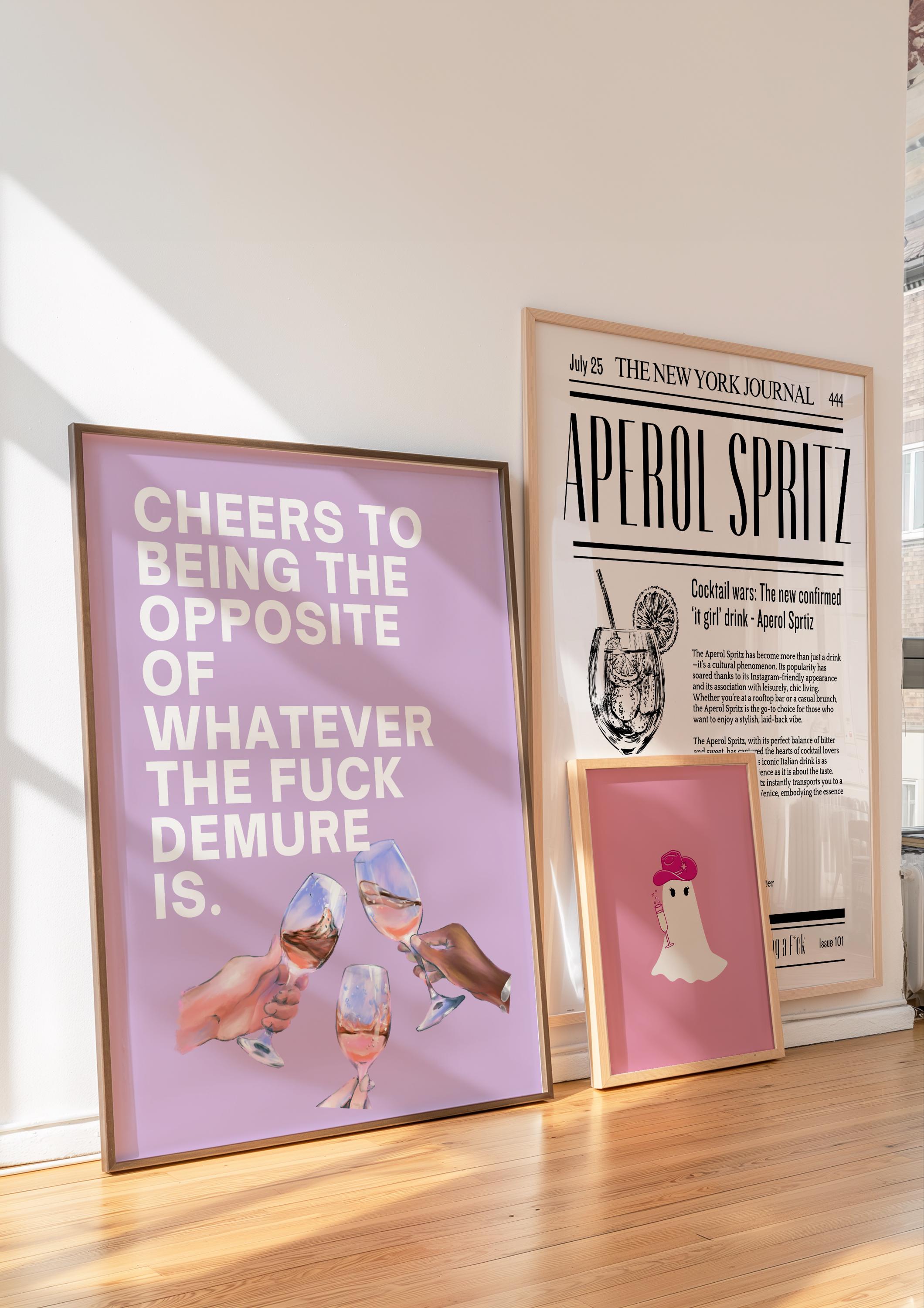 CHEERS DEMURE PRINT Trendy Preppy Wall Art, Cutesy & Mindful Bar Cart ...