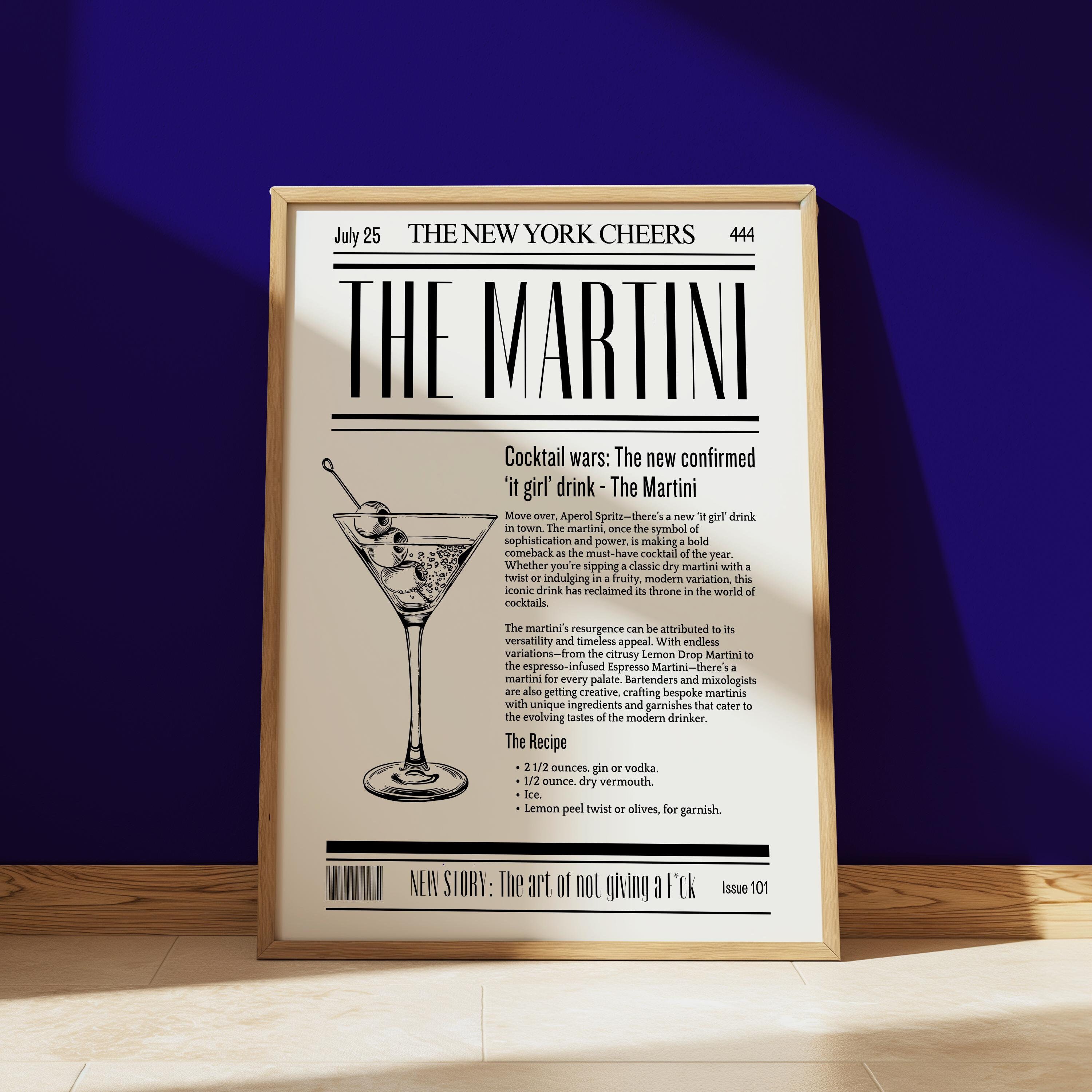 MARTINI NEWSPAPER PRINT - Retro Cocktail Recipe Poster,vintage ...