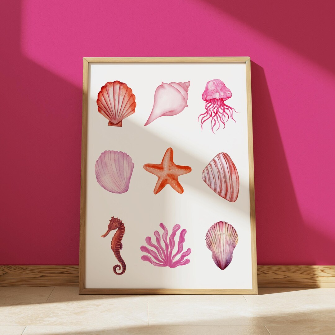 PINK COASTAL SEASHELL Wall Art | Beachy Room Decor for Teens | Coastal ...