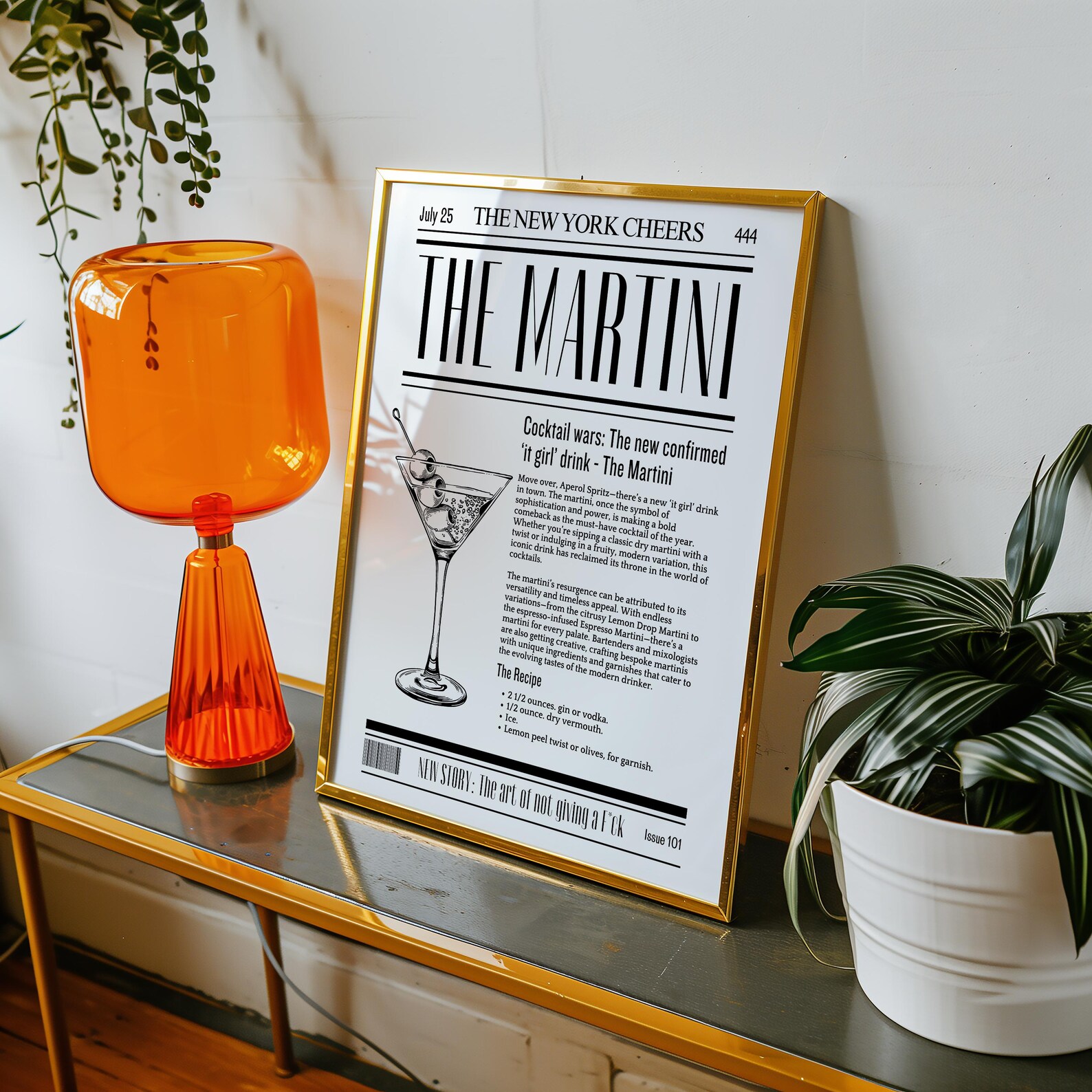 Retro Martini Cocktail Recipe Print – Vintage Newspaper Art (digital ...