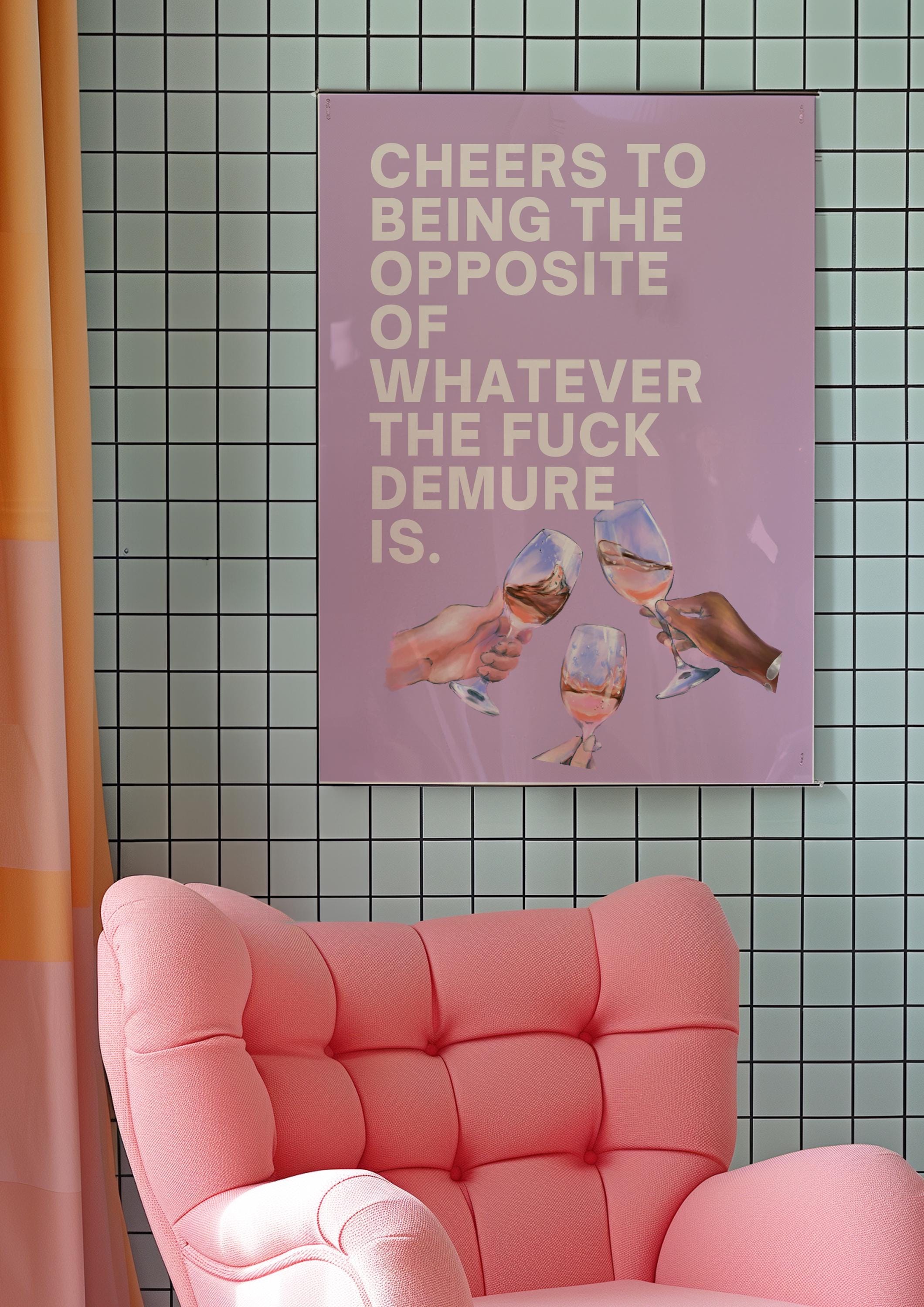 CHEERS DEMURE PRINT Trendy Preppy Wall Art, Cutesy & Mindful Bar Cart ...