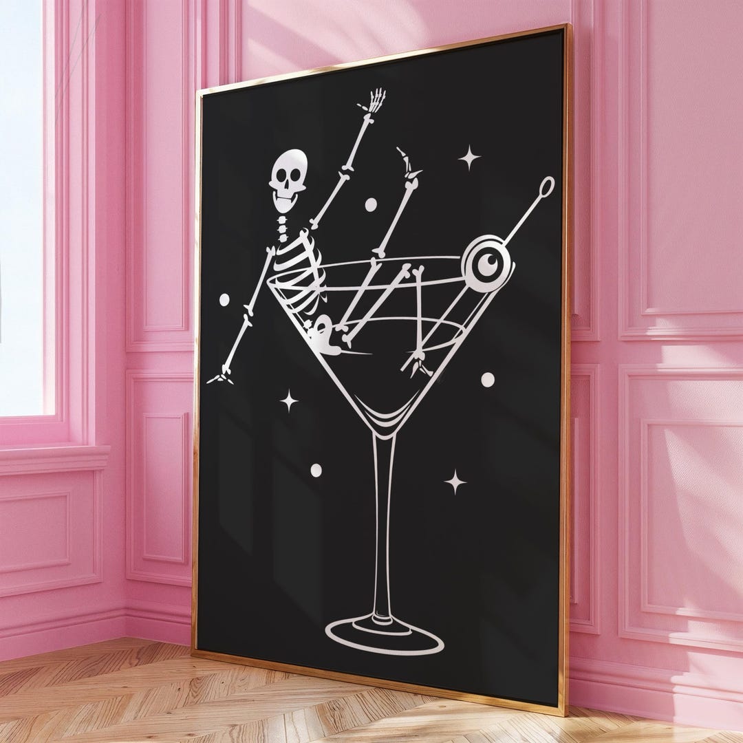Dancing Skeleton in Martini Glass - Black and White Halloween Funny ...