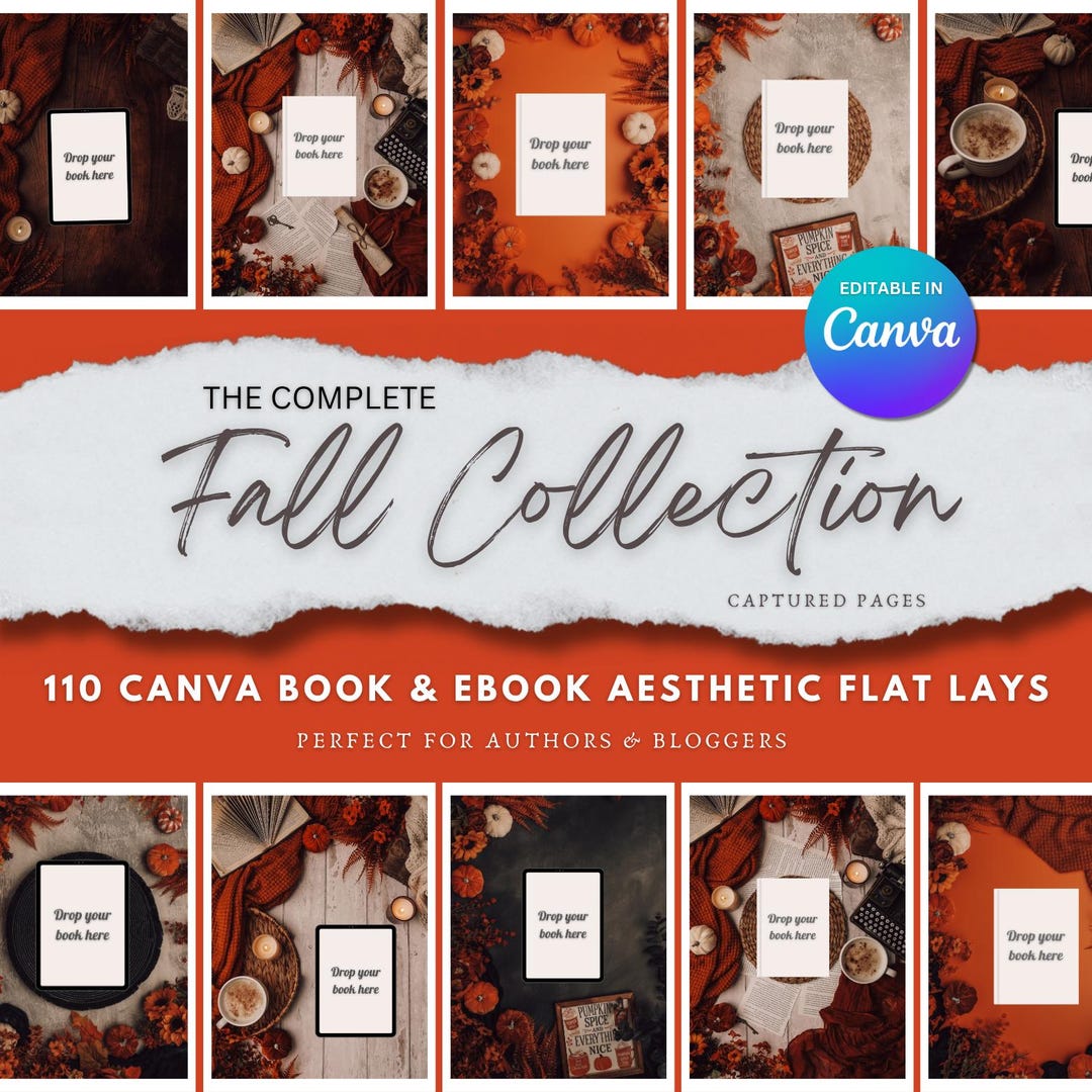 Fall Book Flat Lay Canva Template | Author & Blogger Mockup (digital ...