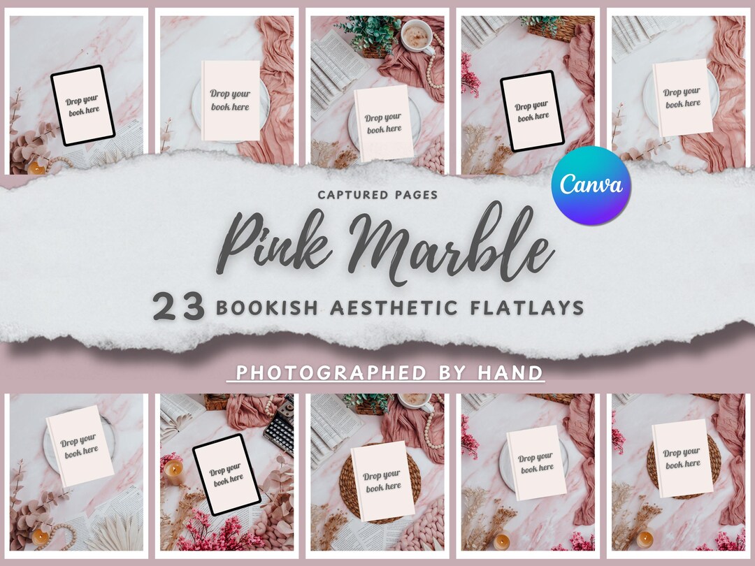 Book Flat Lay Canva Template: Pink Marble Collection (digital Download ...