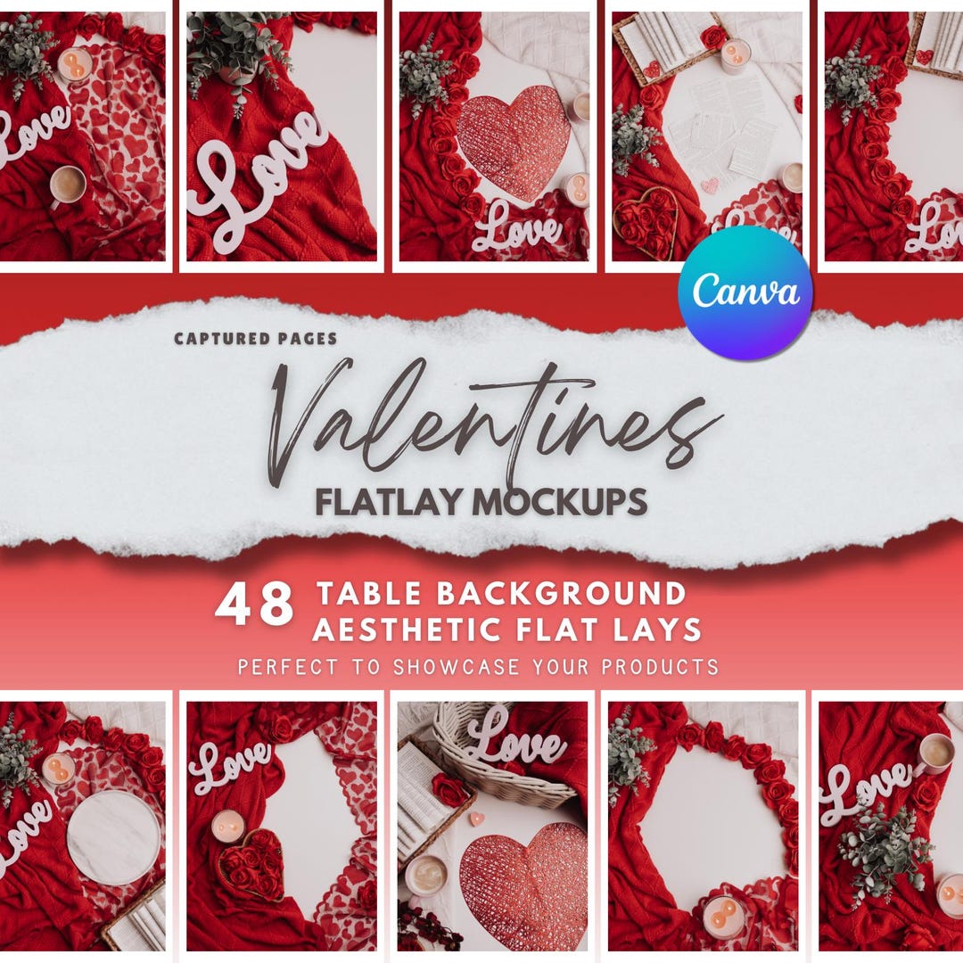 48 Valentines Table Flat Lay Mockups |canva | Instagram | Digital ...