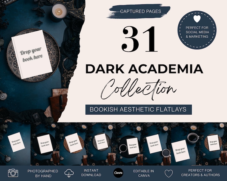 31 Dark Academia Book Mockup Bundle| Moody Bookstagram Flat Lay ...
