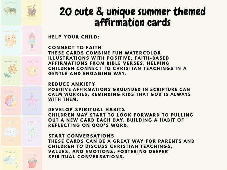 Printable Christian Affirmation Cards for Kids, Positive Bible Verse ...