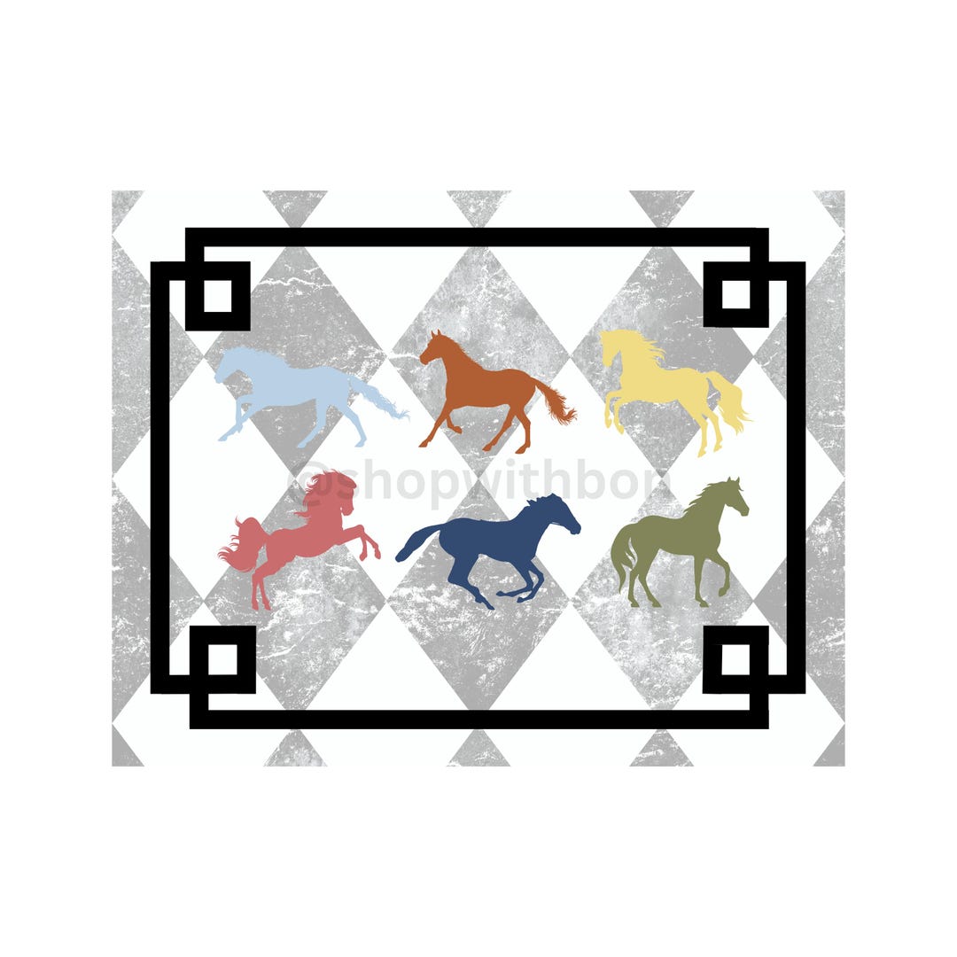 Colorful Horse Digital Art Printable | Preppy Chinoiserie Equestrian ...