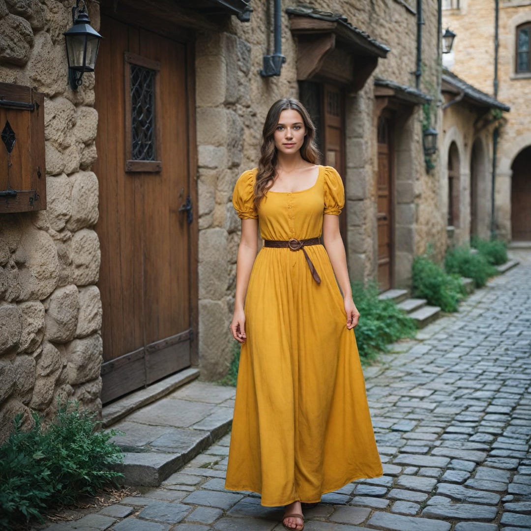 Mustard Yellow Medieval Dress | Renaissance Dress With Square Neckline ...