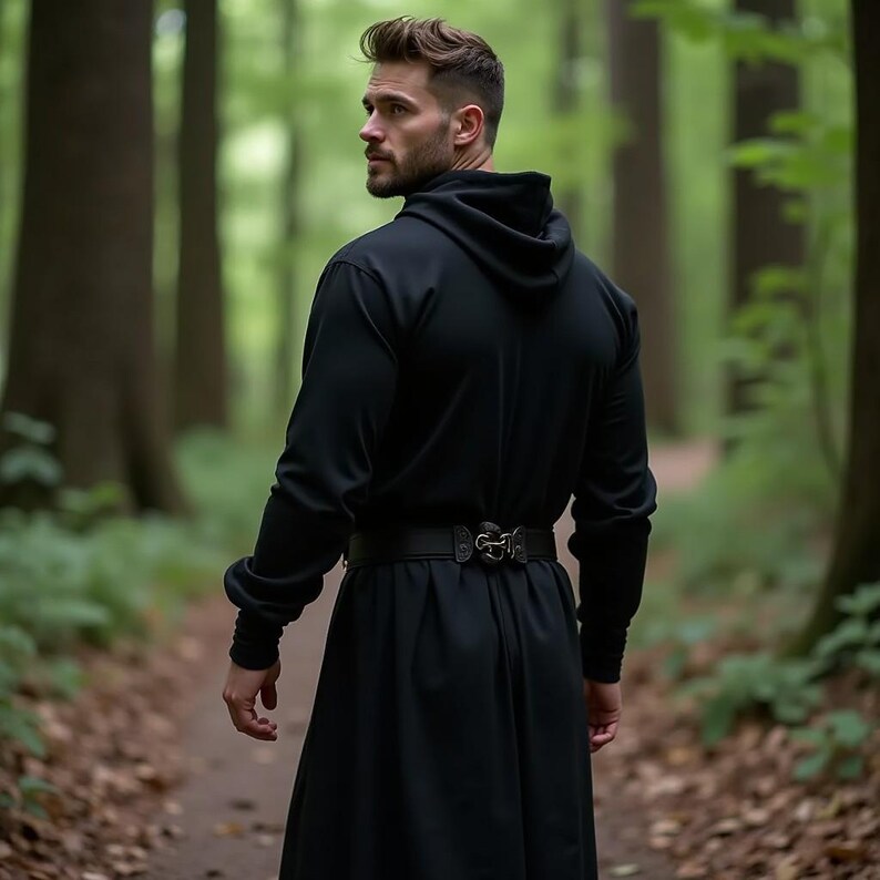 Black Hooded Medieval Robe | Gothic Lace-up Men's Costume | Renaissance ...