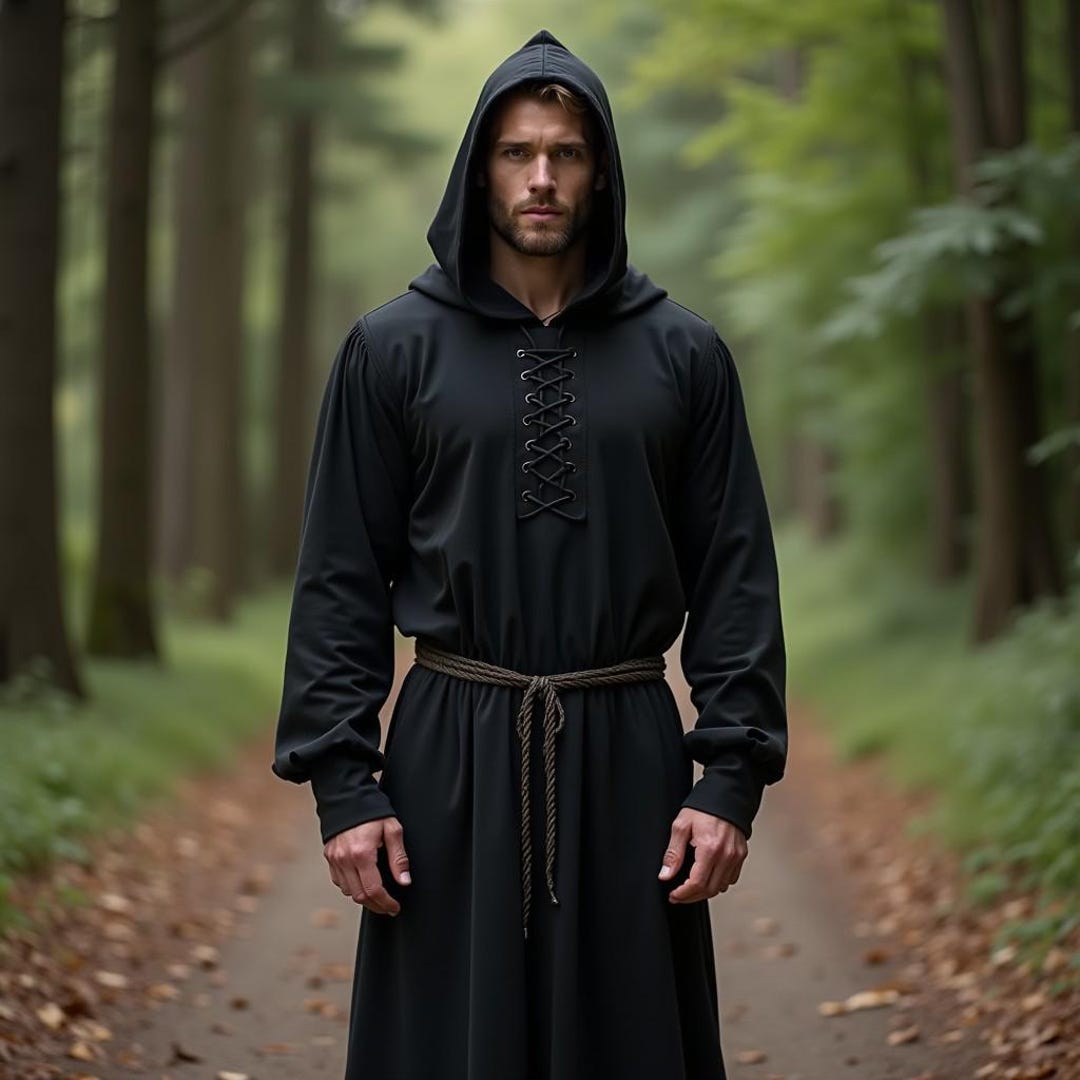 Black Hooded Medieval Robe | Gothic Lace-up Men's Costume | Renaissance ...