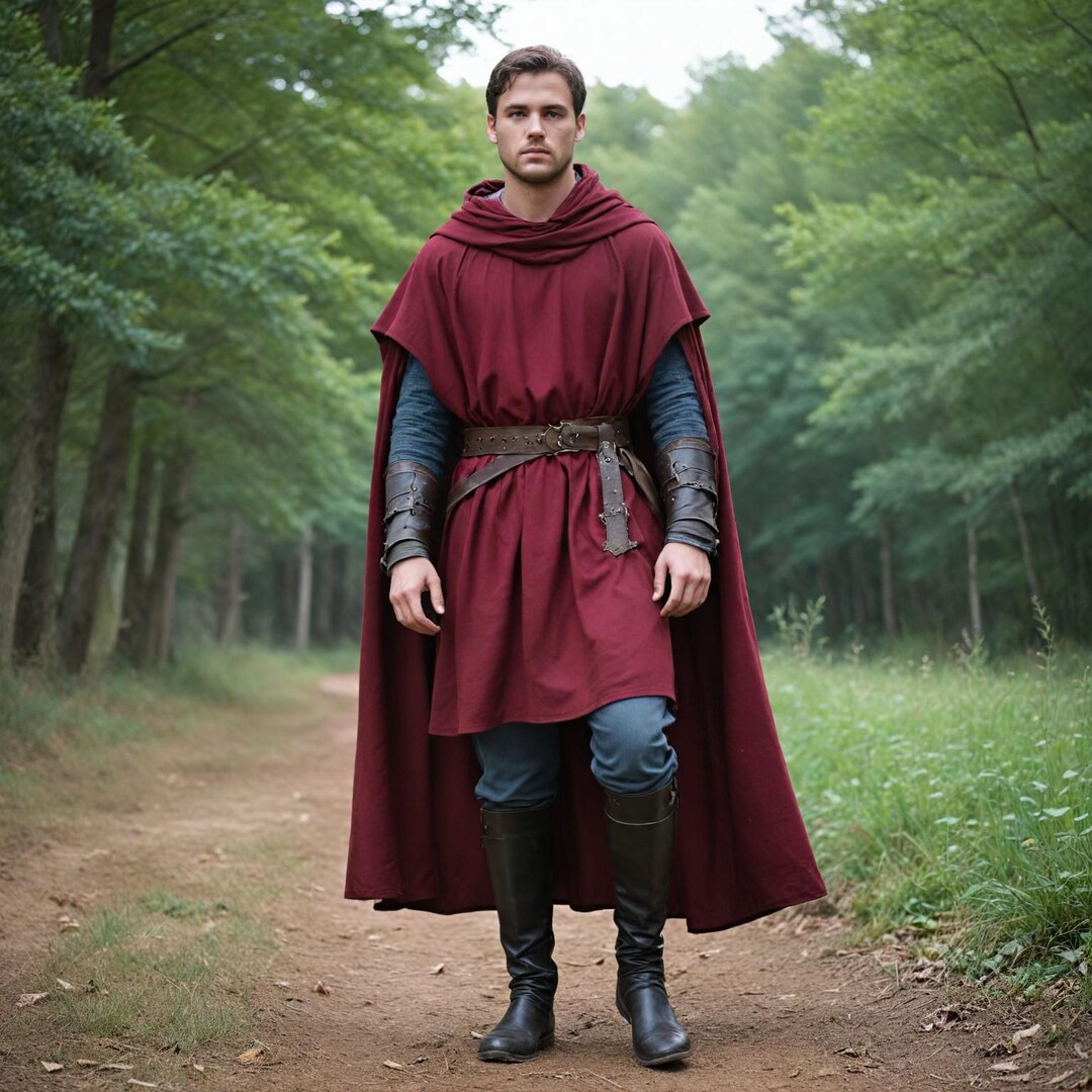 Medieval Men's Hooded Cloak, Vintage Style Costume, Renaissance Cloak ...