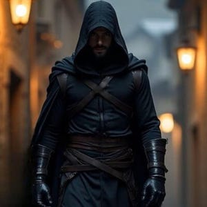 Medieval Assassin Costume, Men's Hooded Rogue Outfit, Dark Fantasy ...