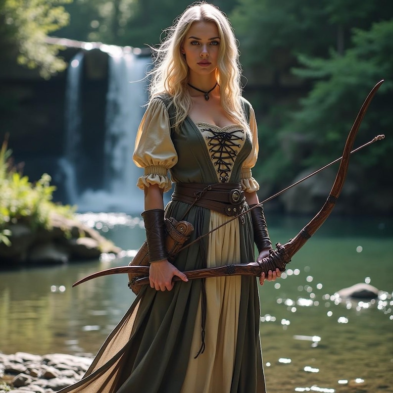 Medieval Archer Dress, Green and Beige Fantasy Outfit, Women's ...