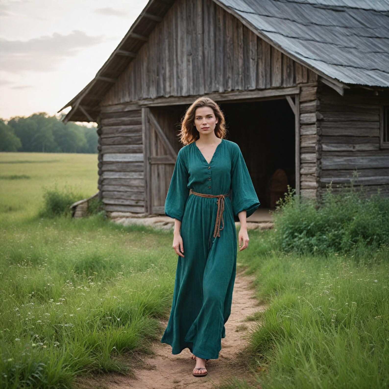 Deep Green Medieval Maxi Dress | Minimalist Buttoned Gown for Her ...