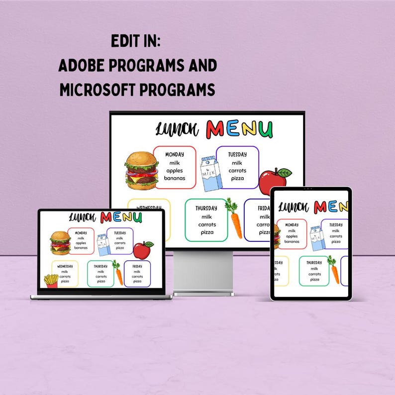 Editable Kids Lunch Menu & Planner - Etsy