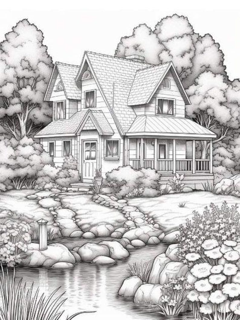Digital External House Colouring Book for Adultiees - Etsy