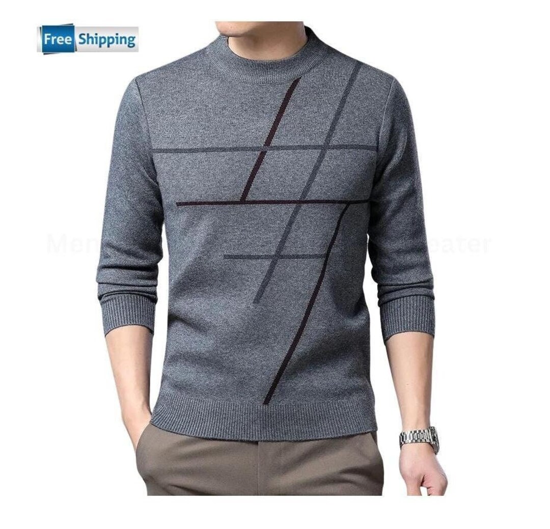 Men's Solid Color Knitted Sweater Long Sleeve Round Neck Pullover ...