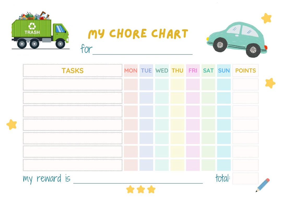 Garbage Truck Chore Chart - Etsy