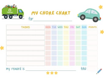 Garbage Truck Chore Chart, Chore Chart for Kids, Kids Chores, Kids ...