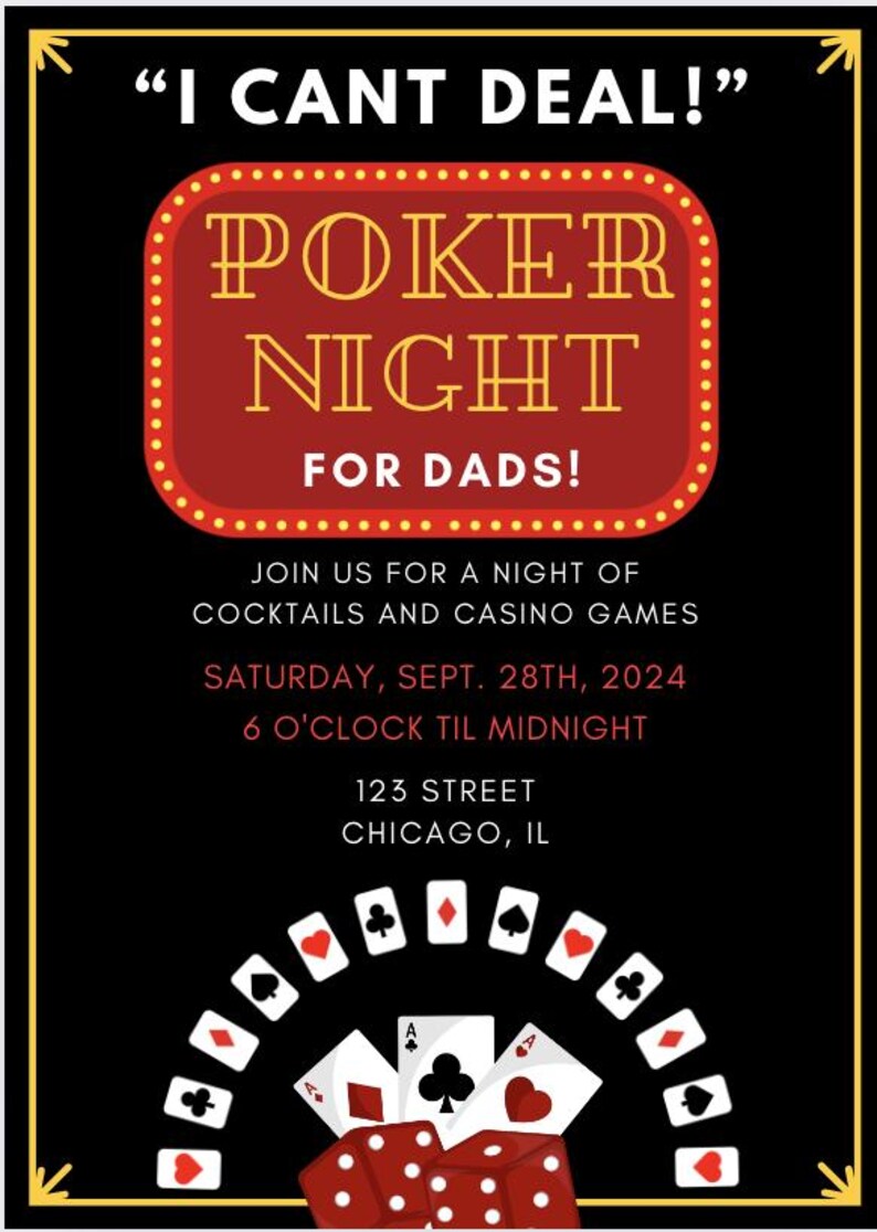 Editable Poker Night Invitation, Text Invitation, Party Evite ...