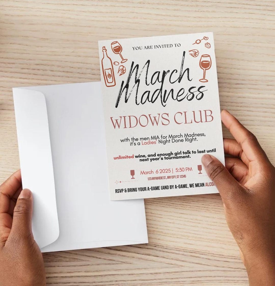 Editable March Madness Invitation, Text Invitation, Wine Night ...