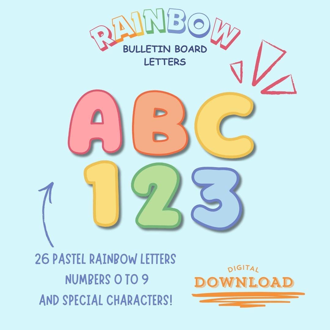 Rainbow Pastel Bulletin Board Letters: A-Z Alphabet Cutouts (PDF ...