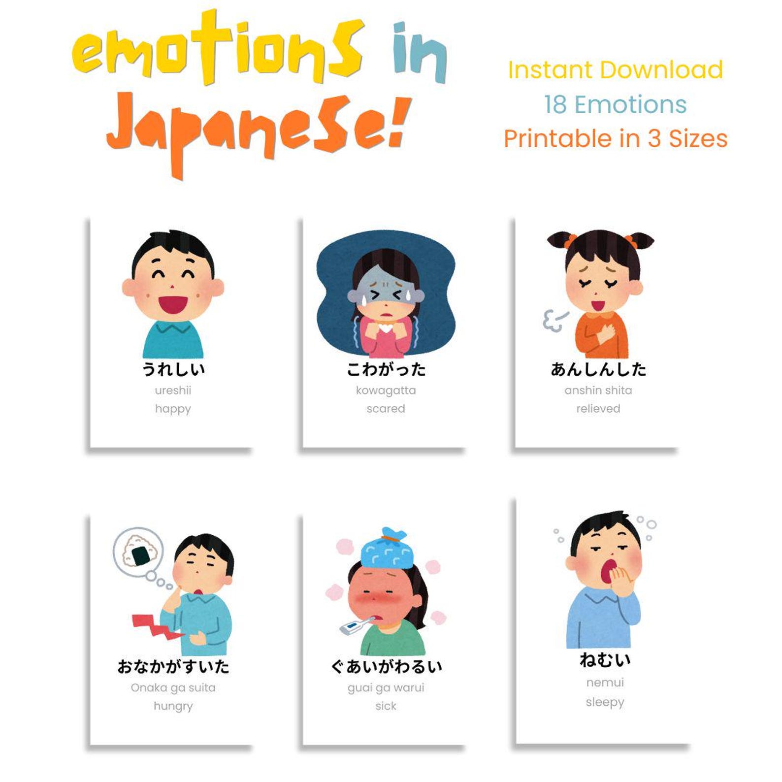 Japanese Emotions Flashcards: Fun Illustrations for Language Learning ...